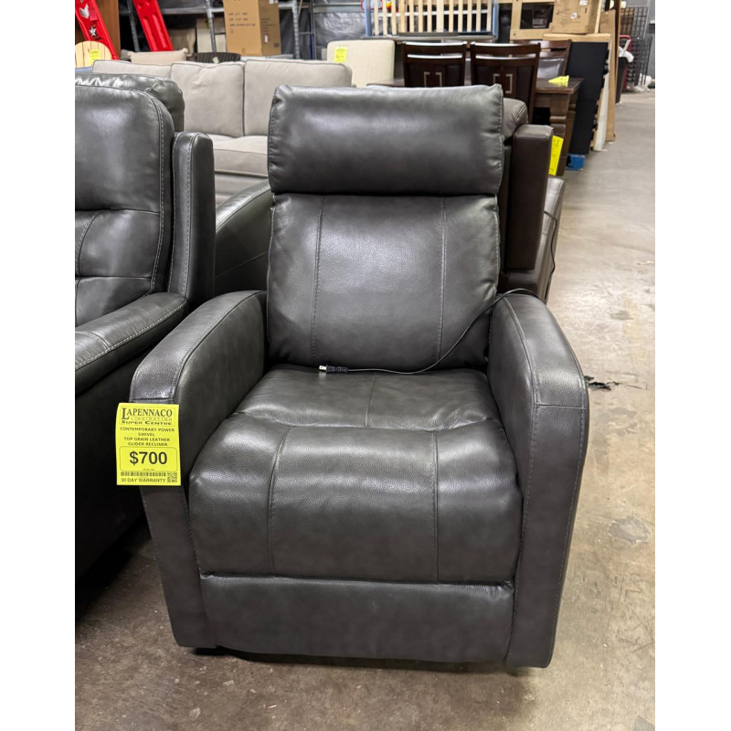 Contemporary Power Swivel Top Grain Leather Glider Recliner